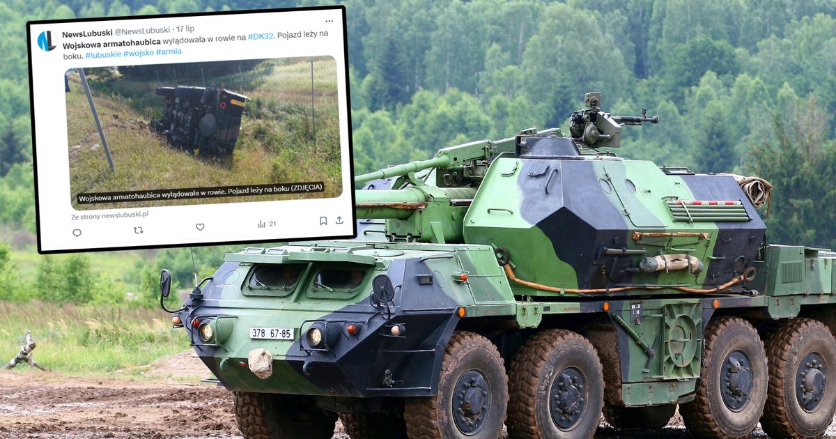 Potężna armatohaubica wpadła do rowu. Lubuska droga zablokowana - Auto Świat