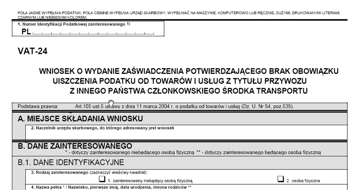 Formularz VAT-24 - Auto Świat